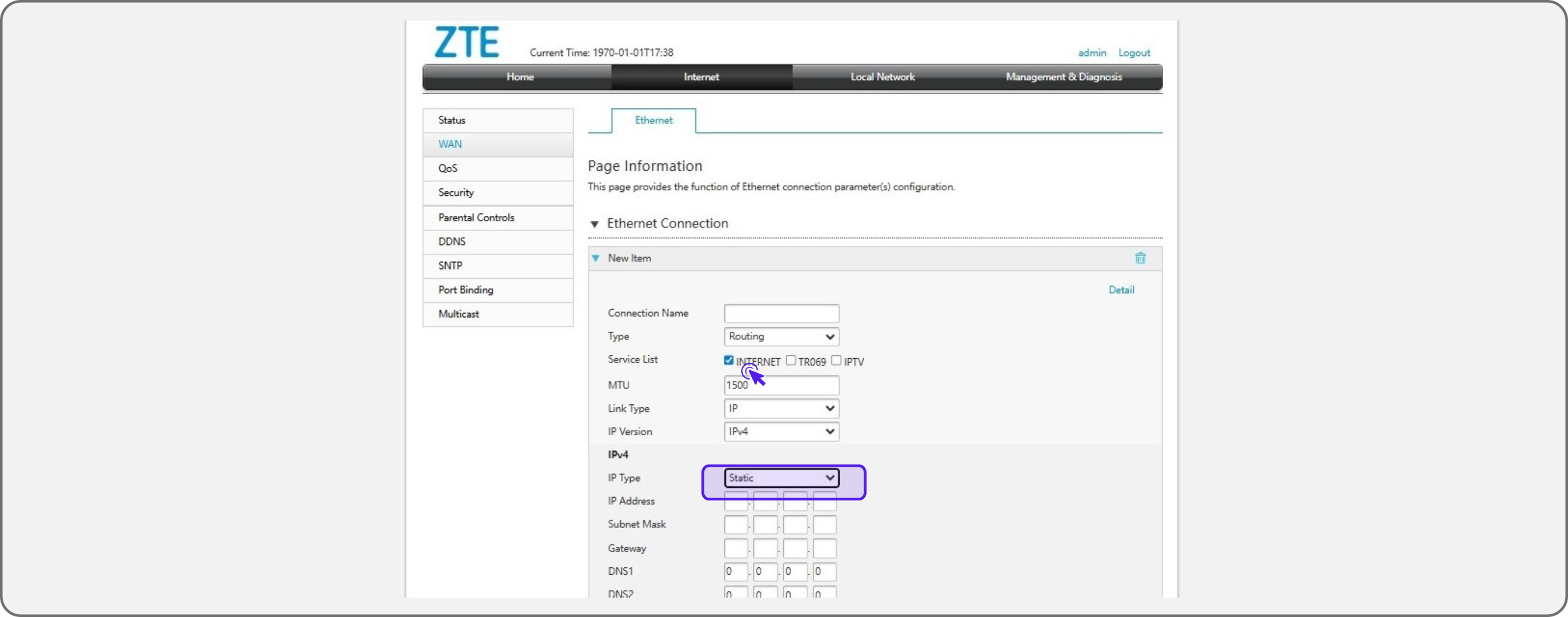 Настройка на Static IP (статично IP) или PPPoE връзка - Рутер ZTE ZXHN ...